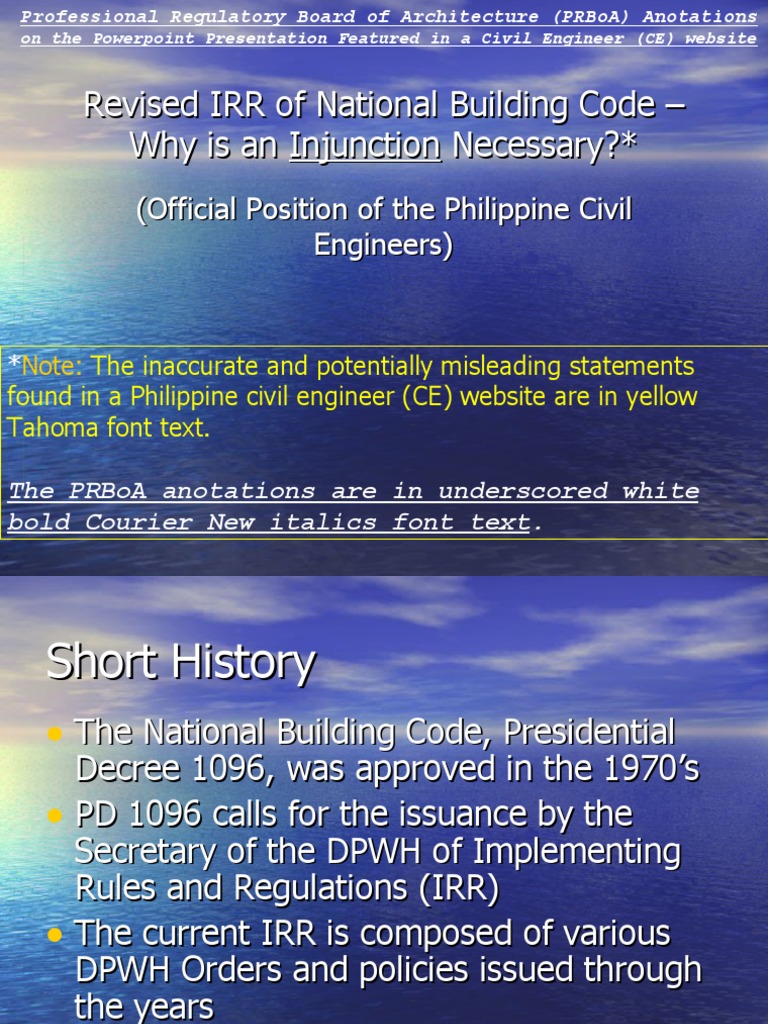 Revised IRR of National Building Code | PDF | Architect | Specification ...