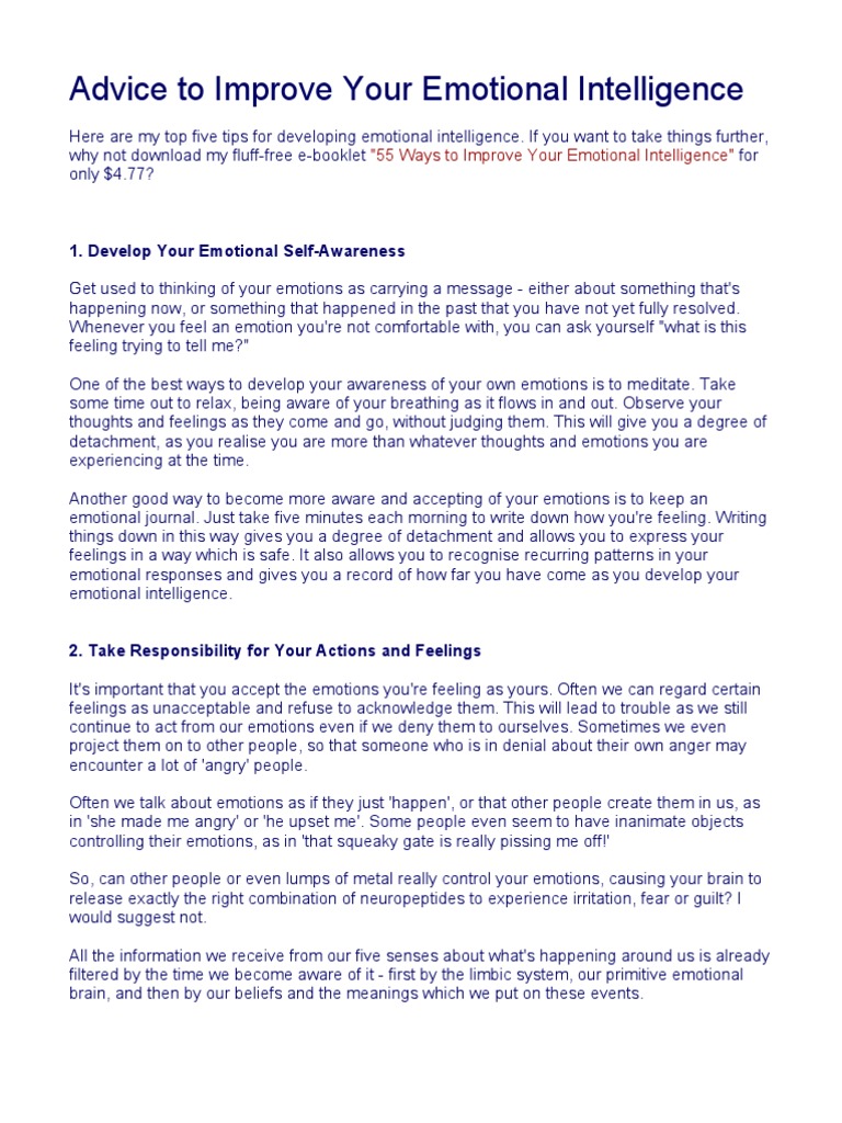 Enhance Your Emotional Intelligence Tips | PDF | Feeling | Emotions