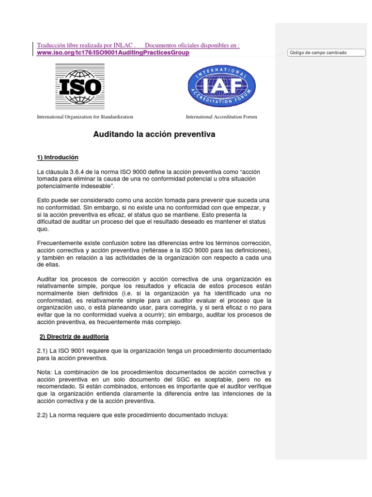 Auditando La Accion Preventiva Rev.2 | PDF | Negocios | Finanzas y dinero