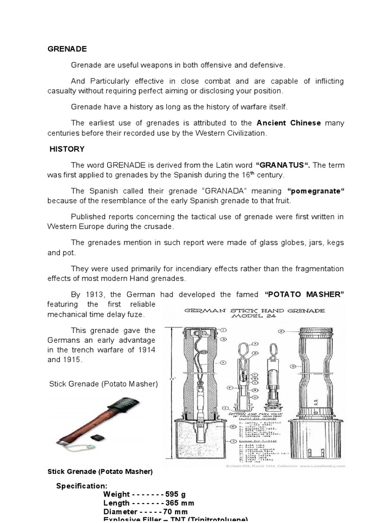 History and Types of Hand Grenades | PDF | Fuze | Shell (Projectile)
