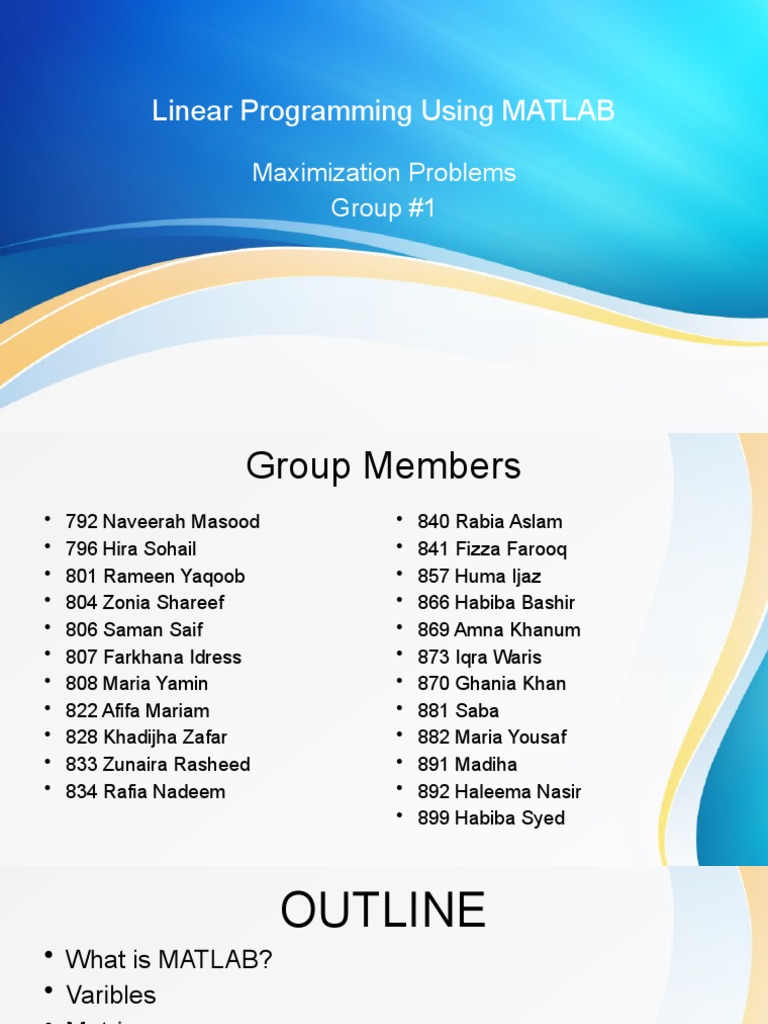 Linear Programming Using Matlab Maximization Problems Group 1 Pdf Matrix Mathematics