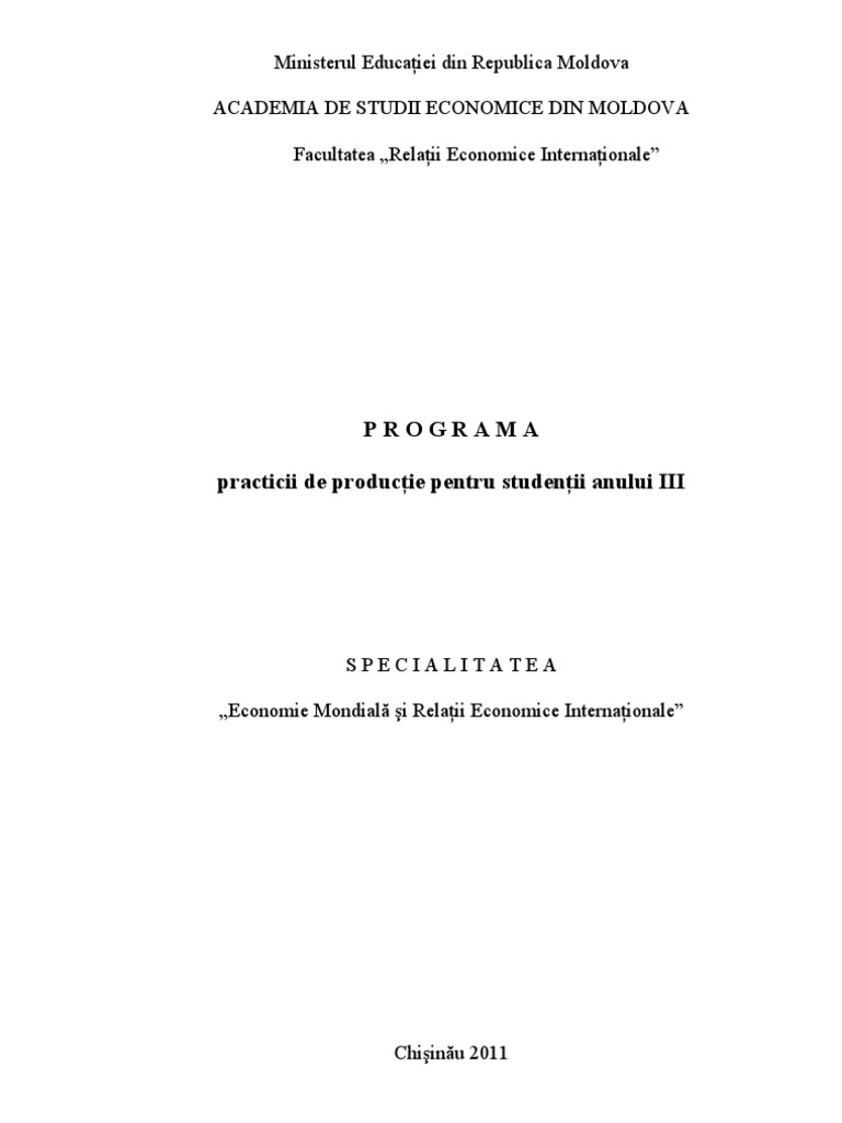 PROGRAMA PRACTICII de Productie REI Anul III 2011 | PDF