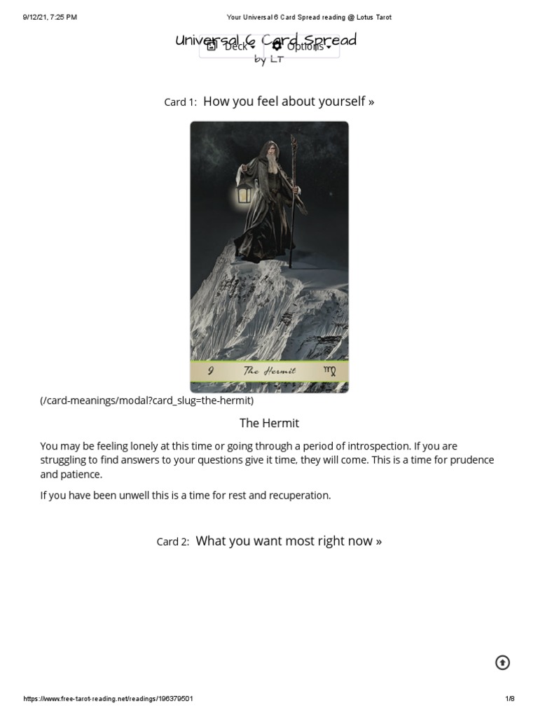 Your Universal 6 Card Spread Reading at Lotus Tarot | PDF