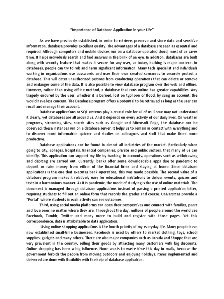 Importance of Database Application in Your Life | PDF | Databases ...