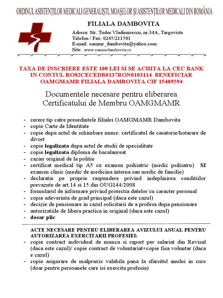 Documente Necesare Inscriere +cont Efectuare Plata | PDF