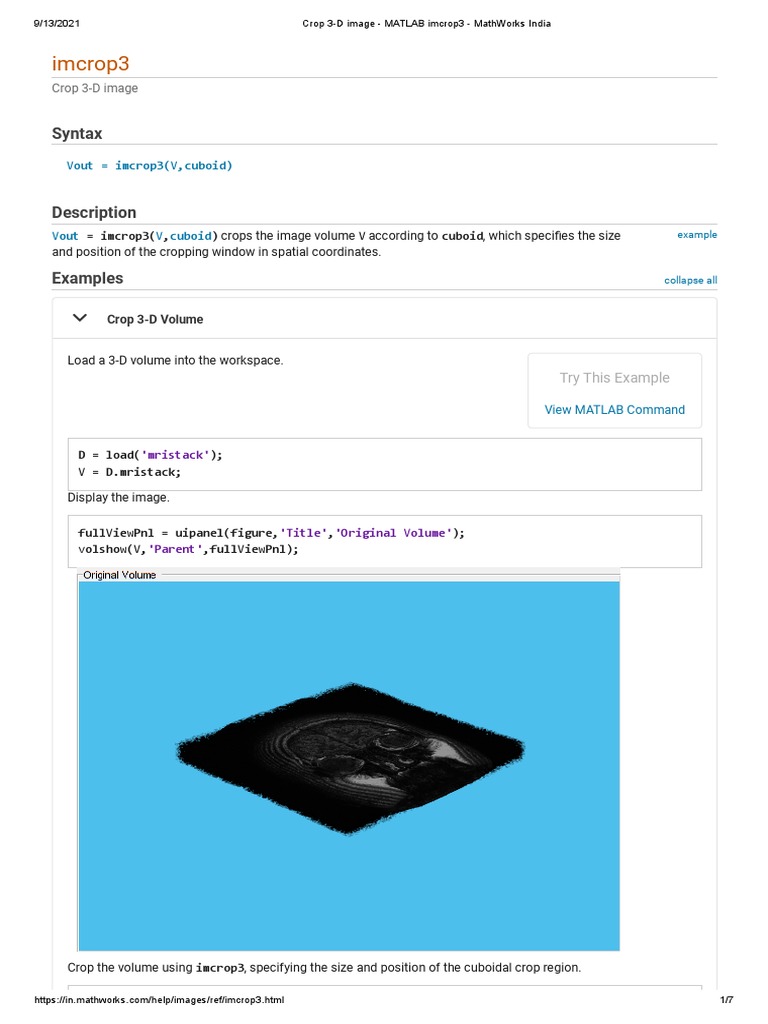 Crop 3-D Image - MATLAB Imcrop3 - MathWorks India | PDF | Matlab | Integer (Computer Science)