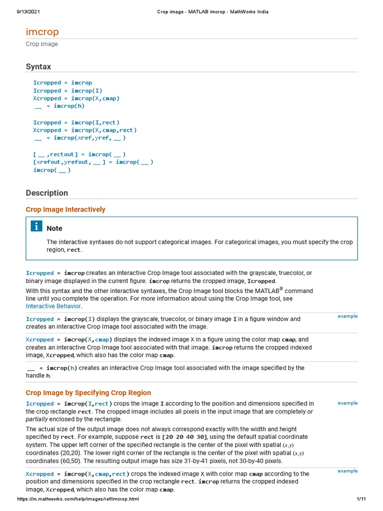 Crop Image Matlab Imcrop Mathworks India Pdf Graphics Processing Unit Array Data Structure