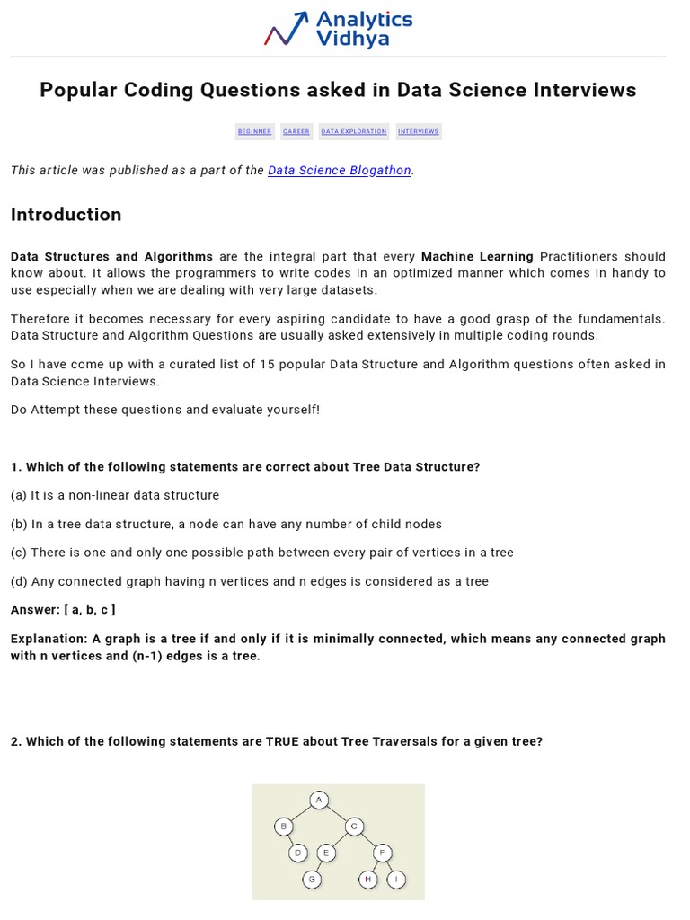 Popular Coding Questions Asked in Data Science Interviews | PDF ...
