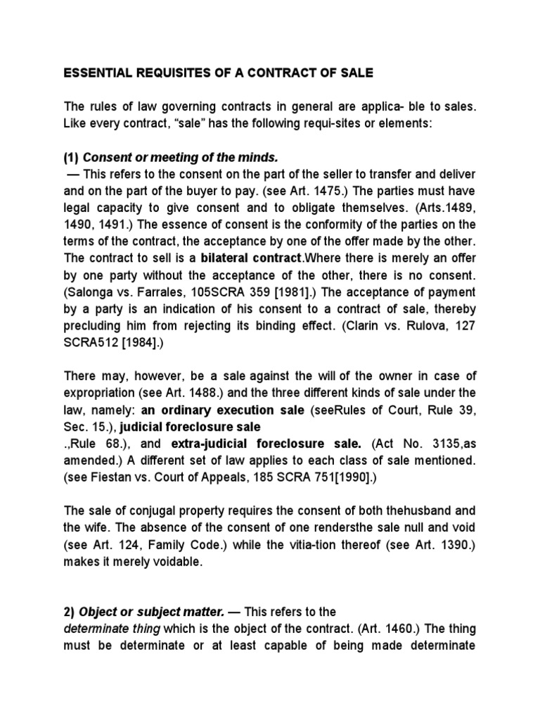 Essential Requisites of A Contract of Sale | PDF | Property | Real Property