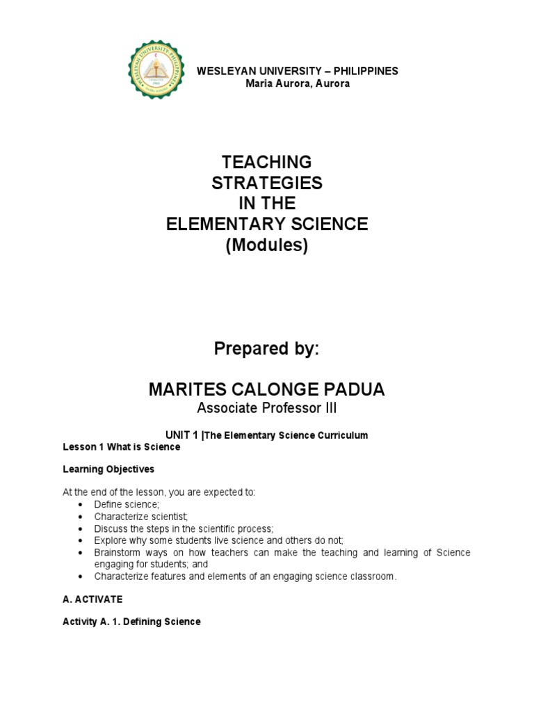 Teaching Strategies in The Elementary Science (Modules) : Associate ...