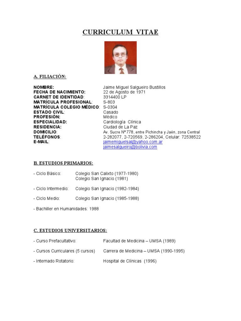 Curriculum Vitae Dr. Jaime Salgueiro | PDF | Neumología | Hospital
