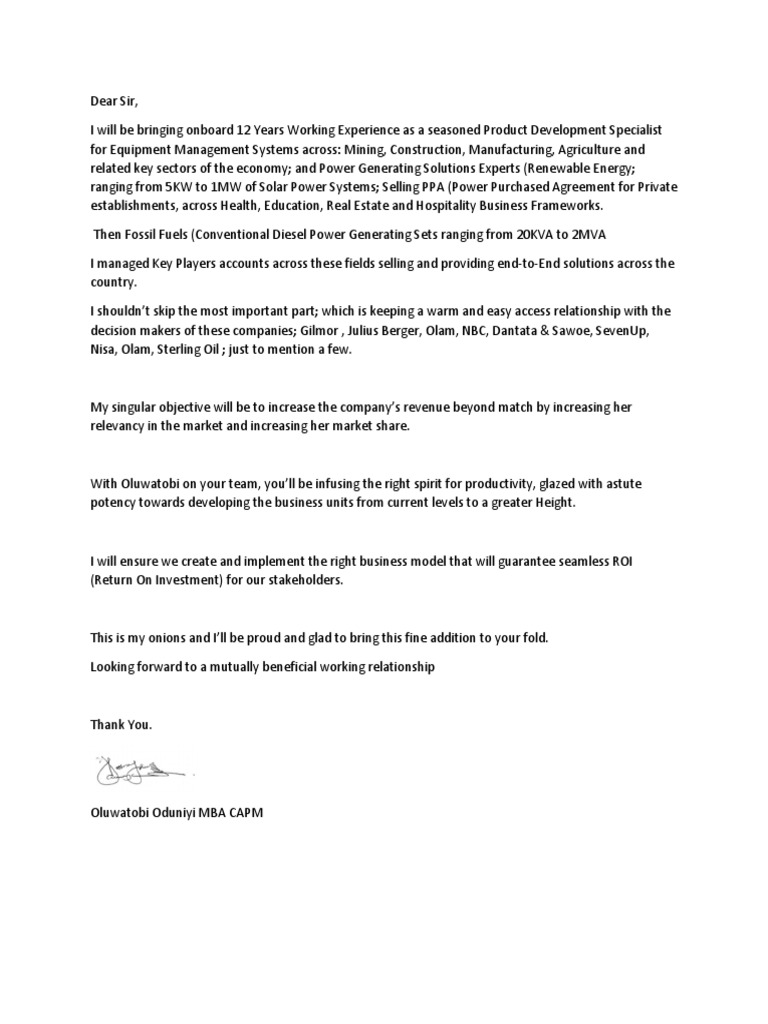 Cover Letter Tobi Oduniyi | PDF