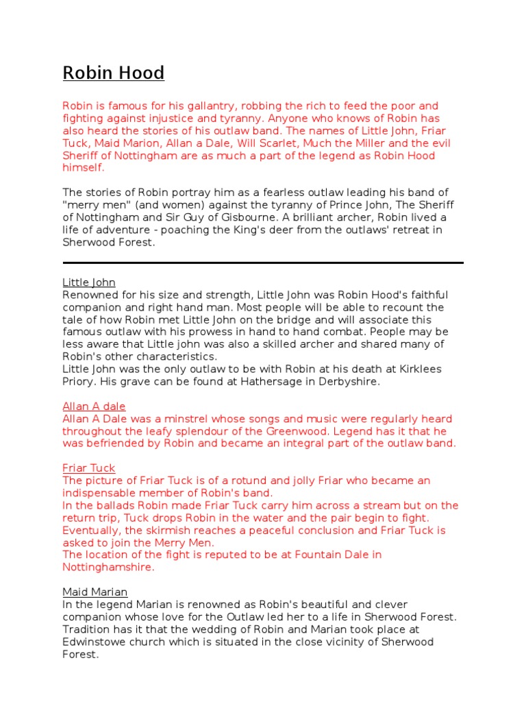 Robin Hood | PDF | Robin Hood | English Legendary Creatures