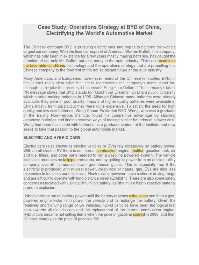 BYD's Operations Strategy in EV Market | PDF | Electric Vehicle ...