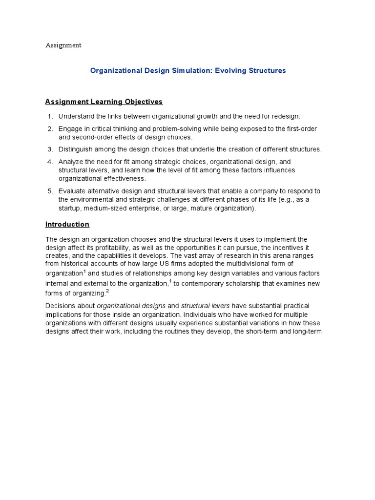 Organizational Design Simulation Pdf Performance Indicator Design