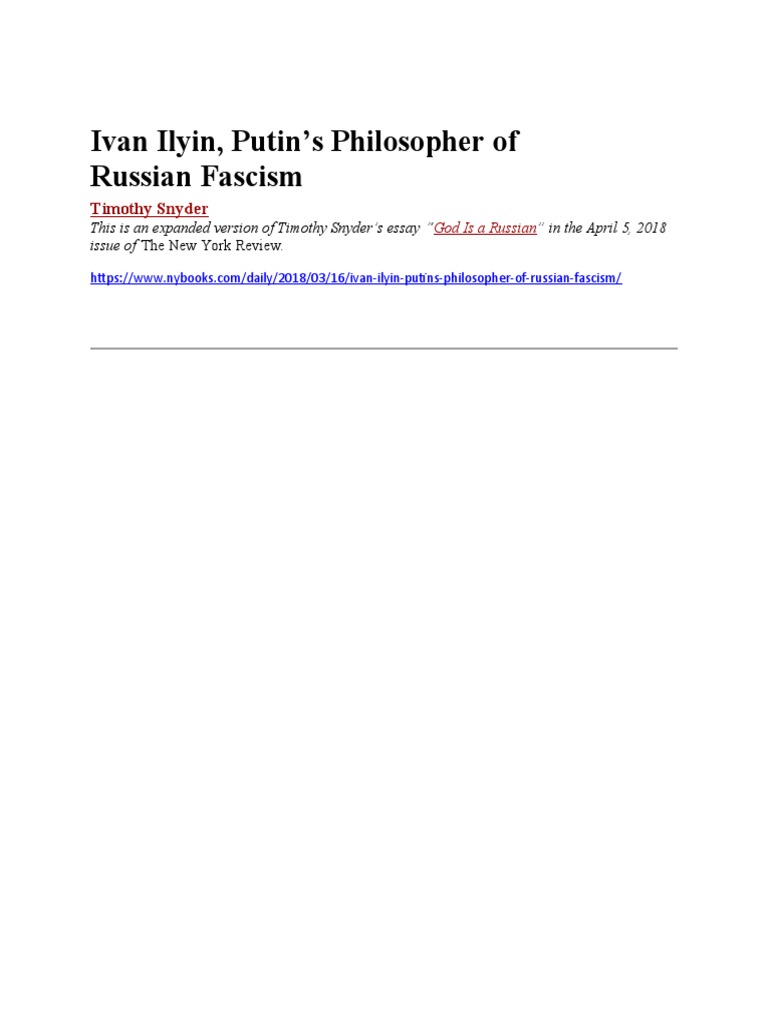 Ivan Ilyin: Architect of Russian Fascism | PDF | World Politics ...
