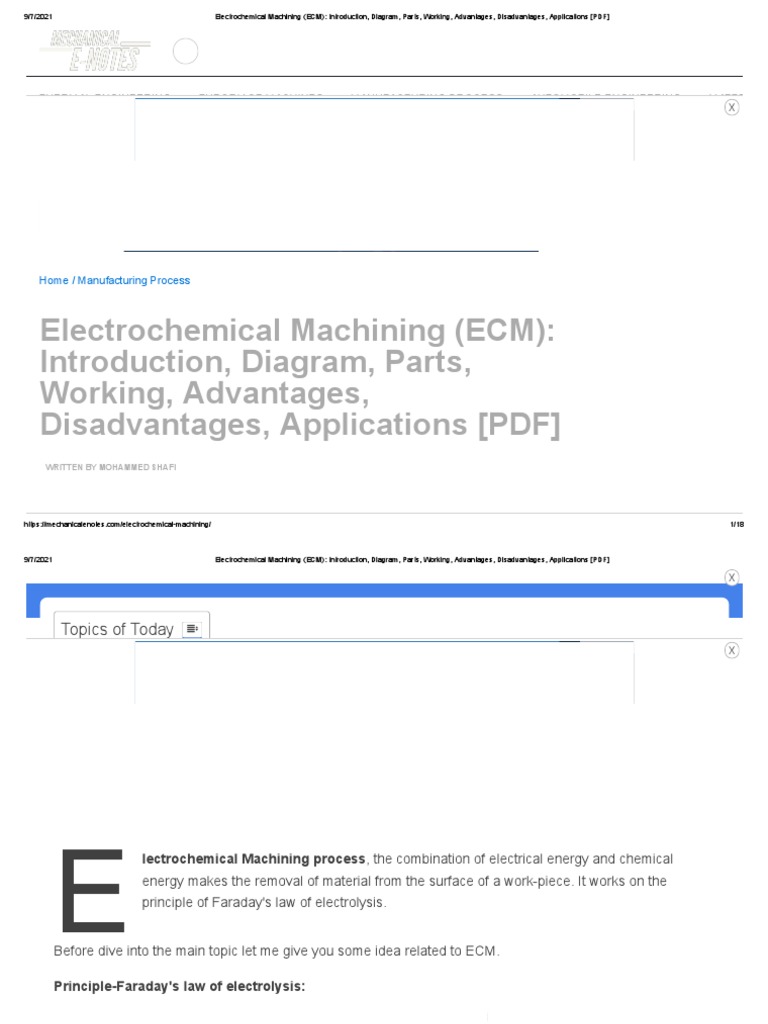 Electrochemical Machining (ECM) - Introduction, Diagram, Parts, Working ...