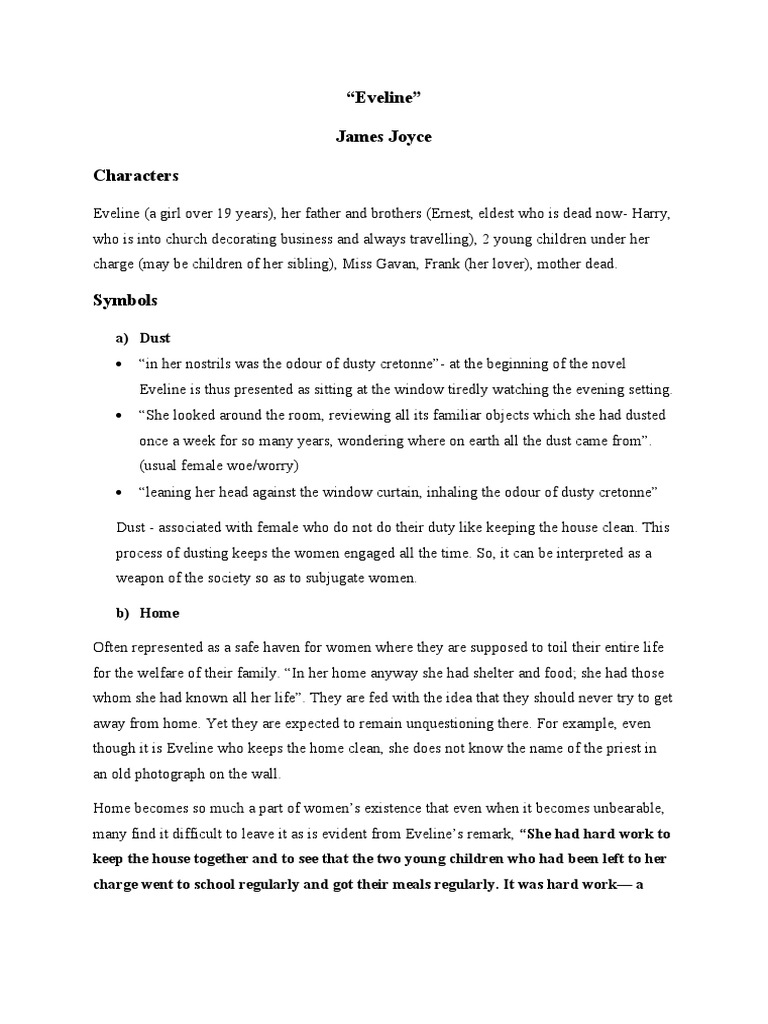 "Eveline" James Joyce Characters: A) Dust | PDF | Narration | Love