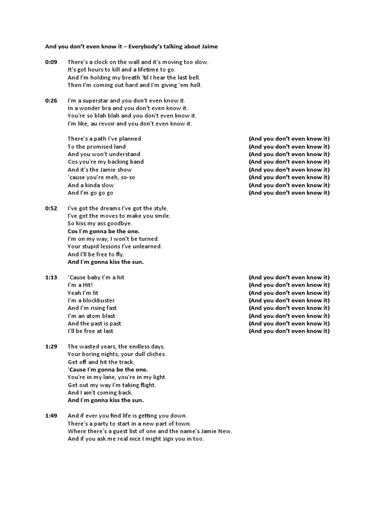 And You Don't Even Know It Lyrics | PDF