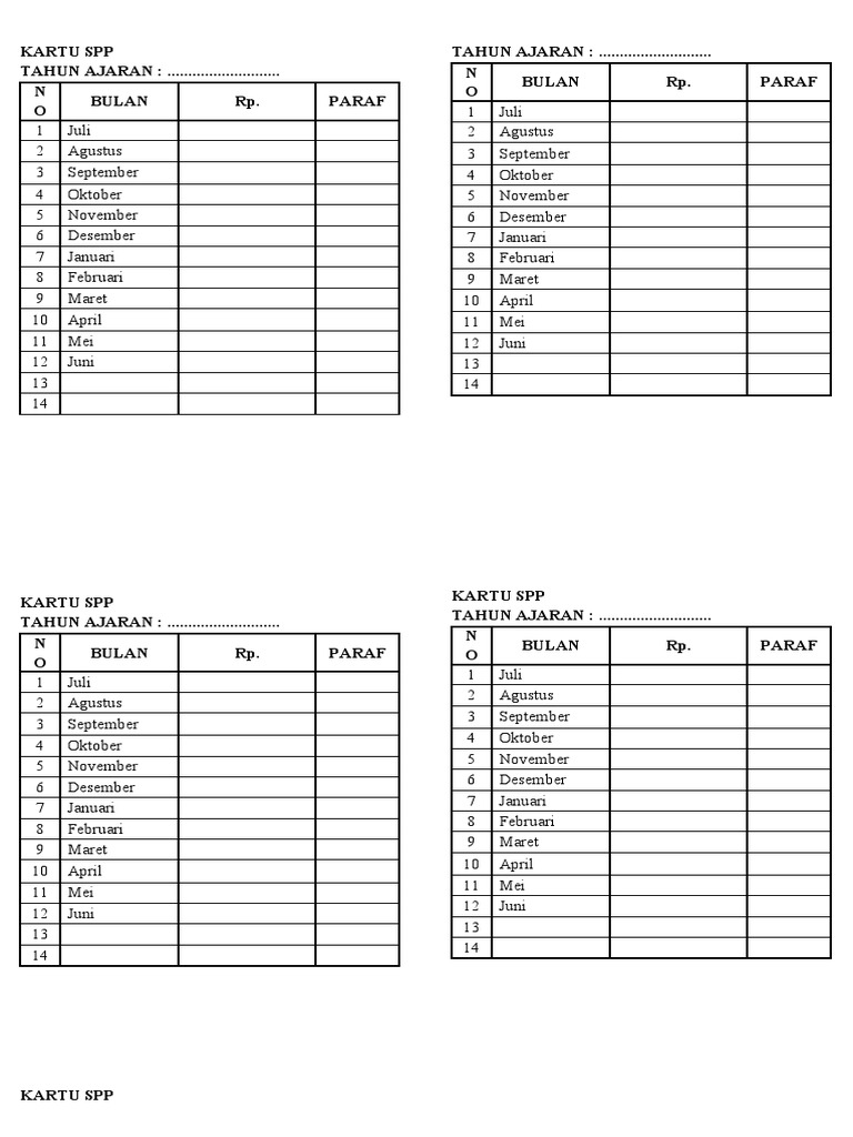 Contoh Kartu SPP Kartu SPP | PDF