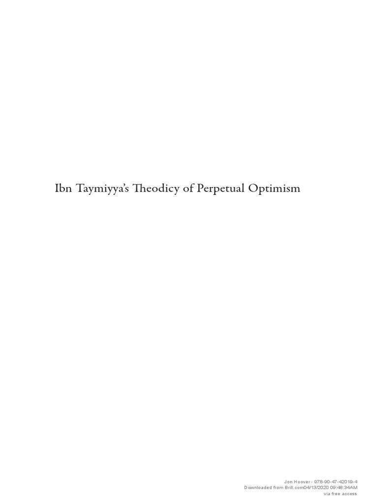 Book - Ibn Taymiyya's Theodicy of Perpetual Optimism, Jon Hoover | PDF ...