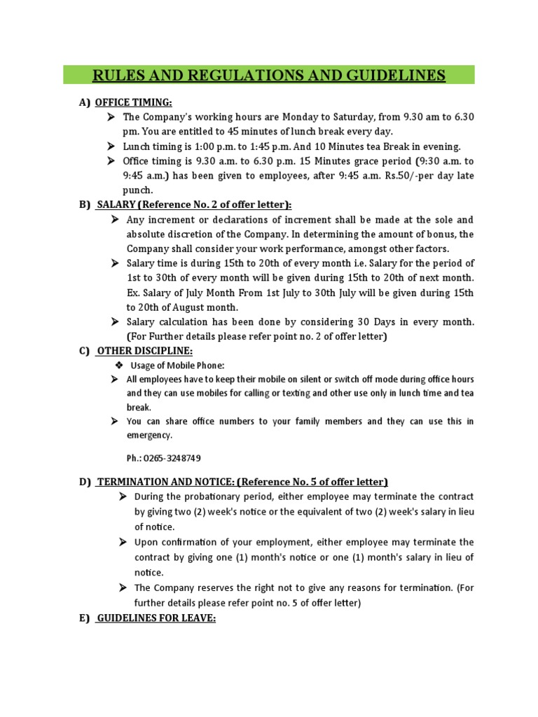 Rules and Regulations and Guidelines | PDF | Employment | Salary
