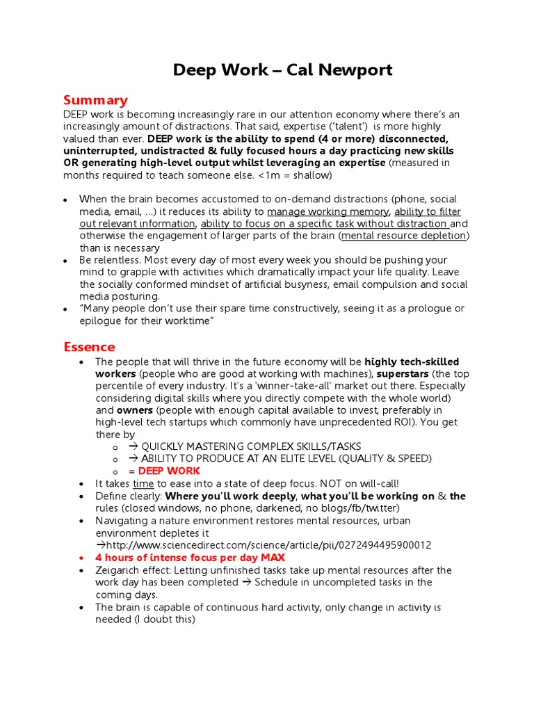 Deep Work Cal Newport Summary | PDF | Career & Growth