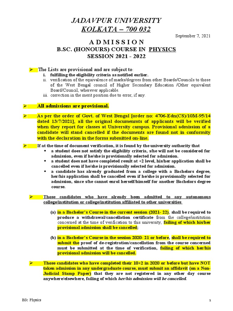 CAP BSC Physics | PDF | University And College Admission | Bachelor's ...