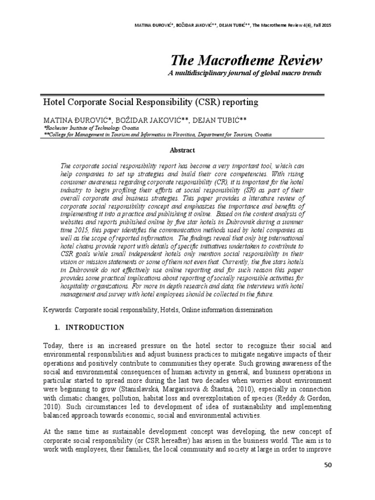 Hotel CSR Responsibility | PDF | Corporate Social Responsibility ...