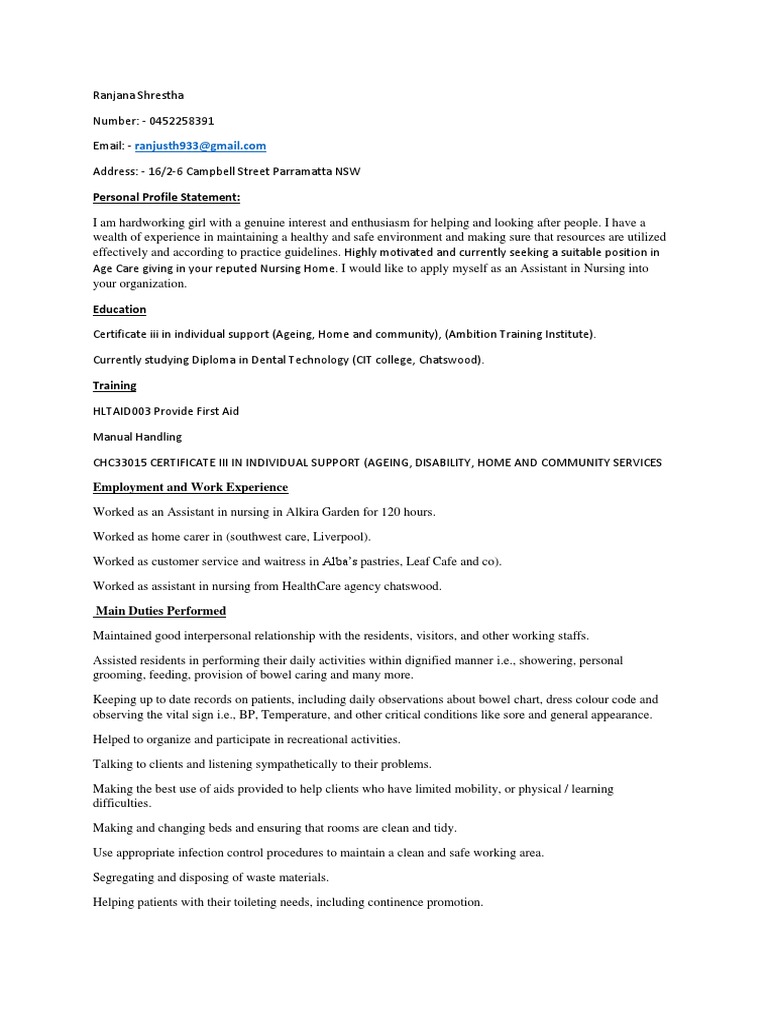 Ain Resume 111 | PDF | Nursing | Caregiver