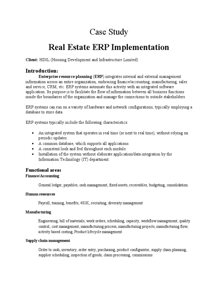 Real Estate ERP Implementation: Case Study | PDF | Enterprise Resource Planning | Business Economics