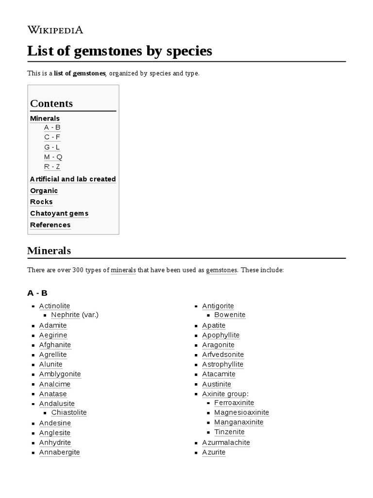 List of Gemstones by Species: Minerals | PDF | Gemstone | Minerals
