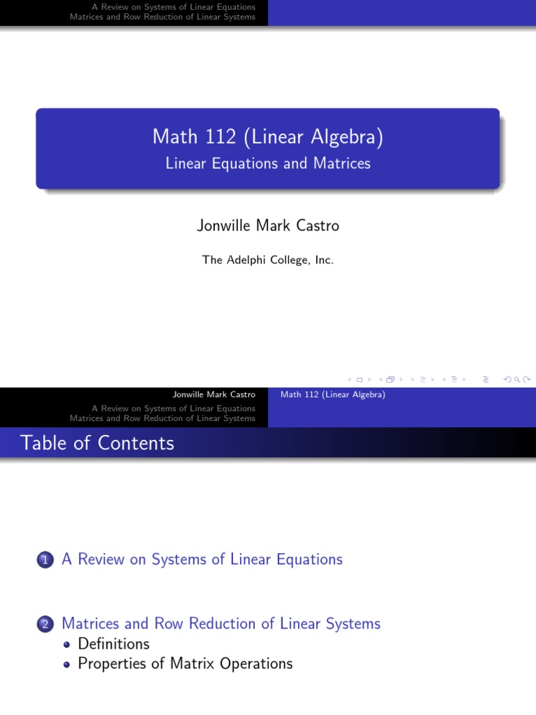 Linear Equations and Matrix Reduction | PDF | Matrix (Mathematics ...