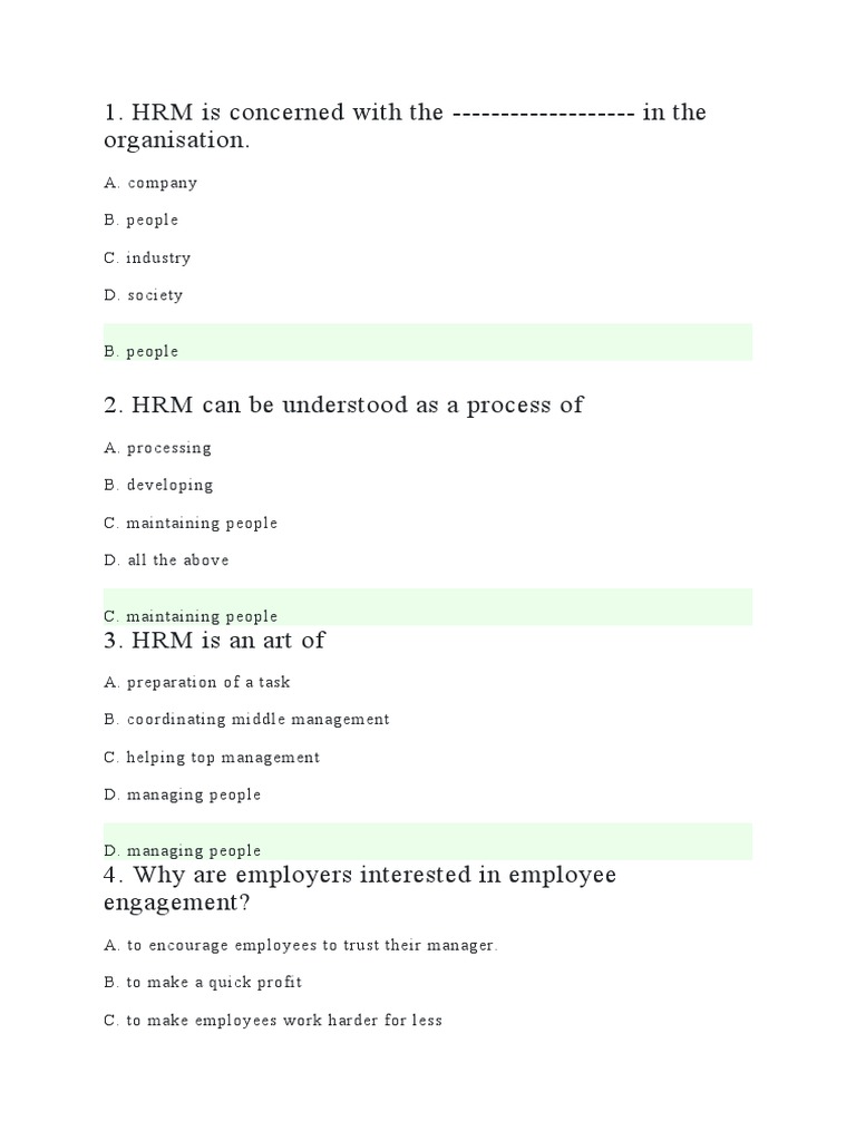 HRM - MCQ With Answers | PDF | Human Resource Management | Human Resources