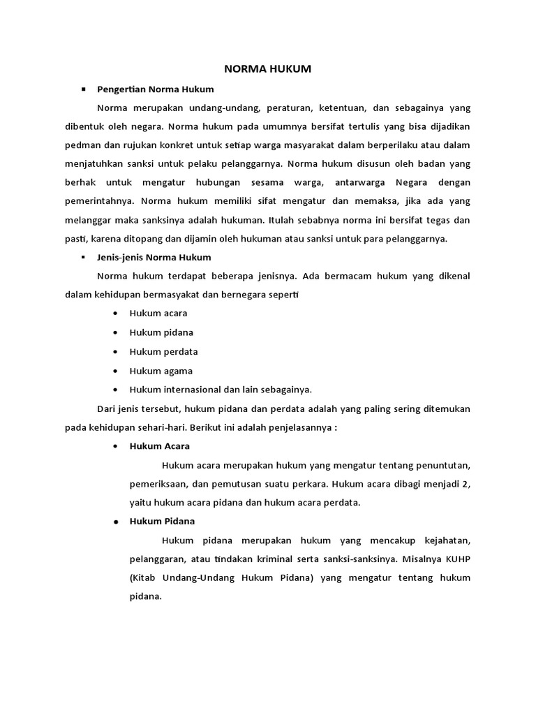Pengertian dan Jenis Norma Hukum | PDF | Politik | Ilmu Sosial