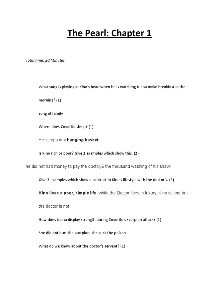 The Pearl Chapter 1 Analysis | PDF