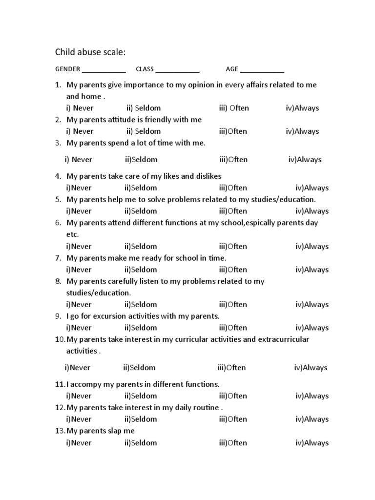 Child Abuse Scale:: GENDER - CLASS - AGE | PDF | Psychological Concepts ...