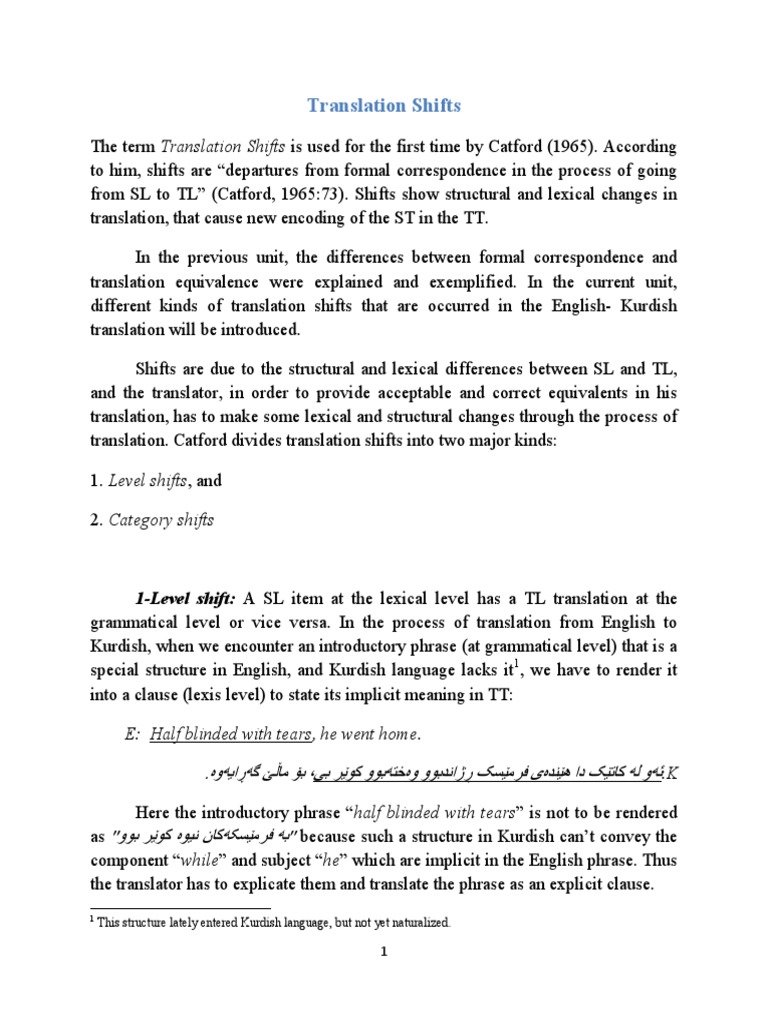 Translation Shifts | PDF | Verb | English Language
