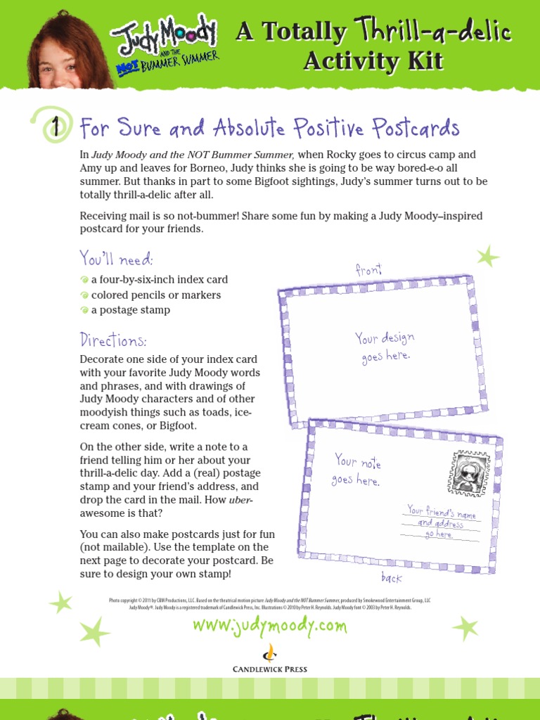 Judy Moody and The NOT Bummer Summer Activity Kit | PDF | Stationery ...