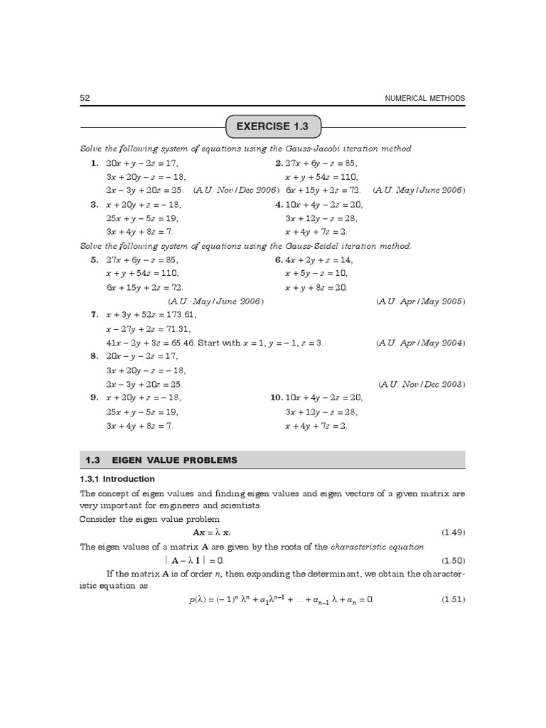 Numerical Methods for Solving Equations and Eigenvalue Problems | PDF | Eigenvalues And ...