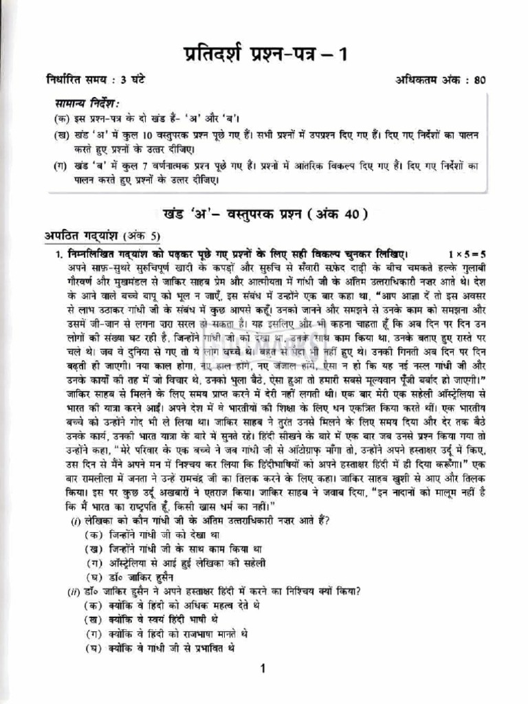 Hindi Practice Paper | PDF