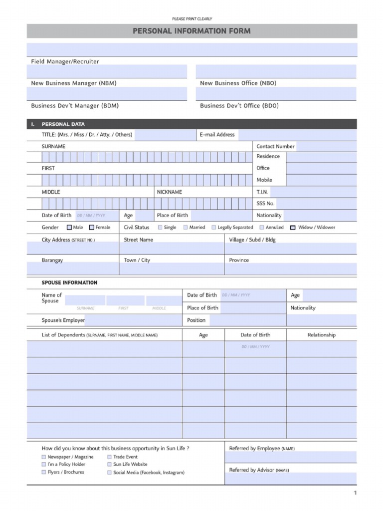Personal Information Sheet | PDF