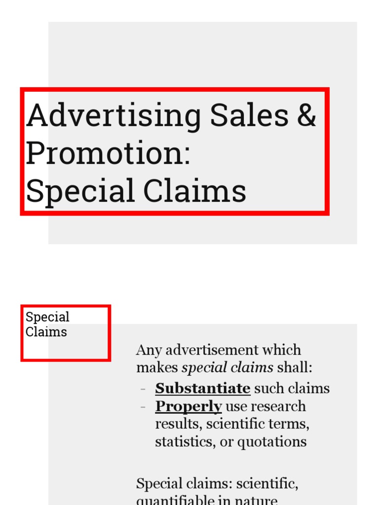 Advertising and Sales Promotion - Special Claims | PDF