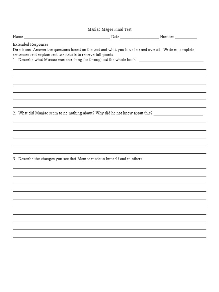 Maniac Magee Final Test | PDF