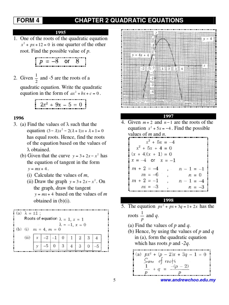Form 4: Chapter 2 Quadratic Equations | PDF | Quadratic Equation | Tangent