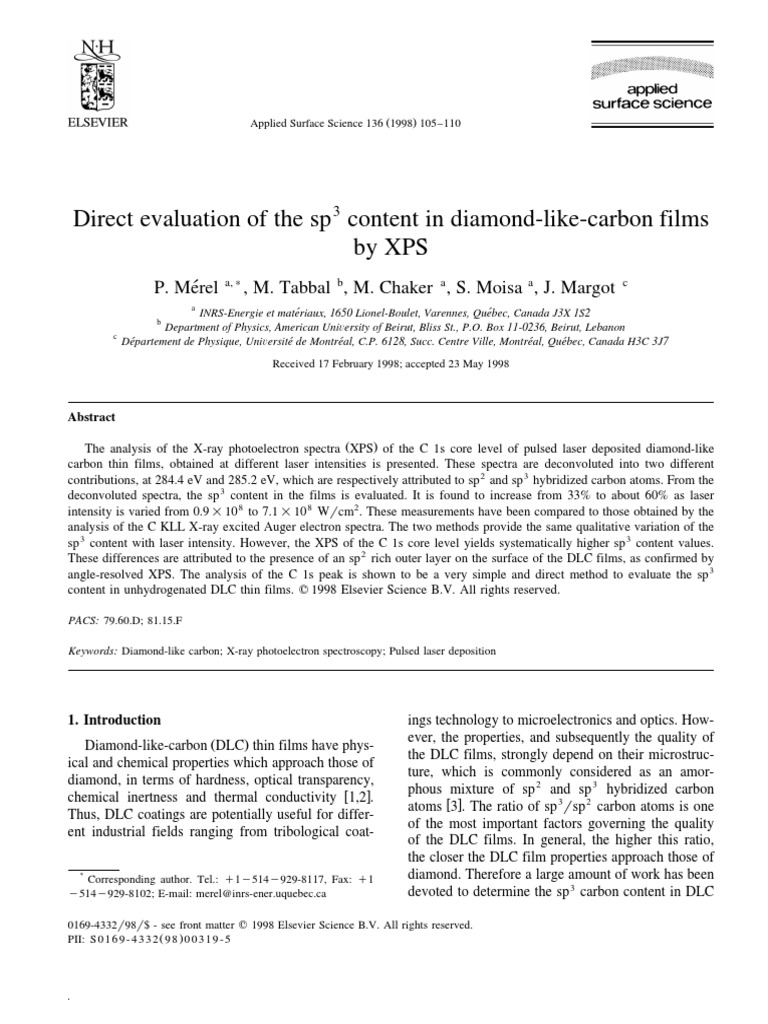 Direct Evaluation of The sp3 Content in Diamond-Like-Carbon Films | PDF ...