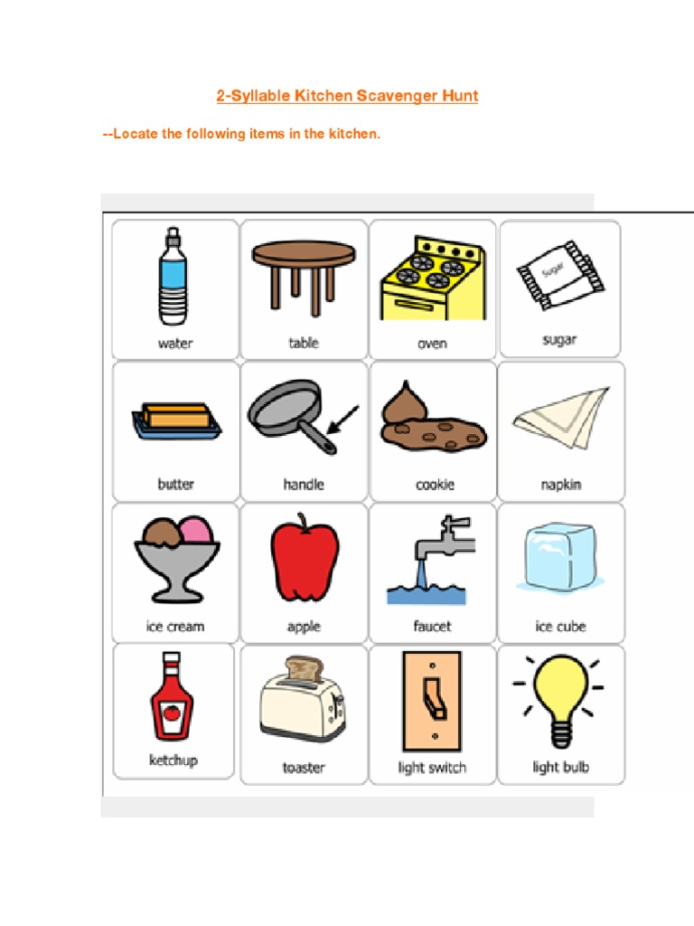 2-Syllable Kitchen Scavenger Hunt | PDF