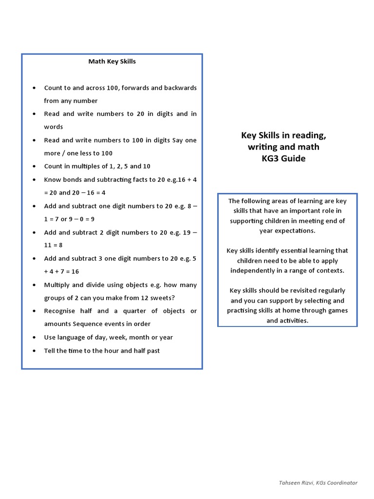 Key Skills in Reading, Writing and Math KG3 Guide | PDF | Punctuation ...
