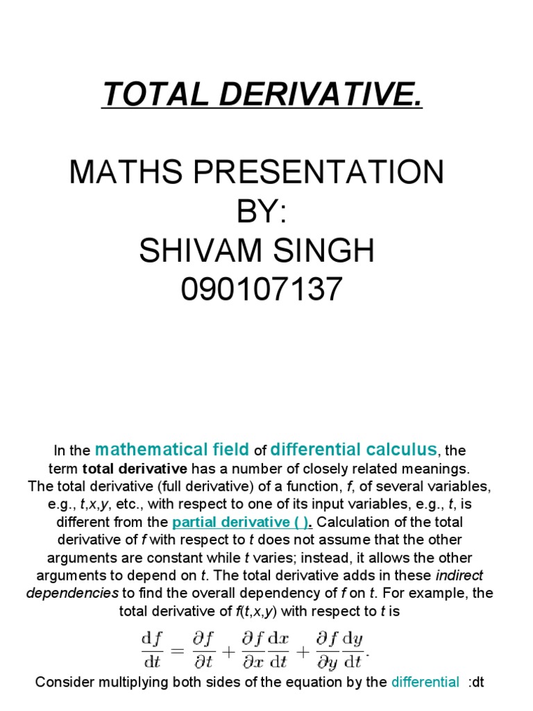 TOTAL DERIVATIVE | Mathematical Objects | Calculus