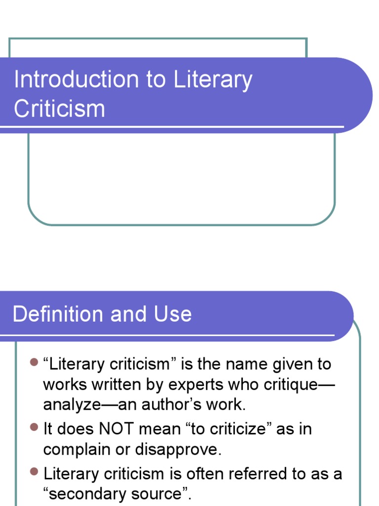 Presentation No. 6 - Introduction To Literary Criticism | PDF | Id ...